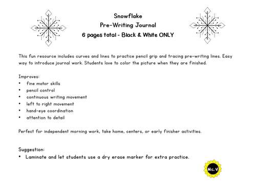 Kindergarten | Pre-K | Snowflake Pre-Writing Journal by Teachtree