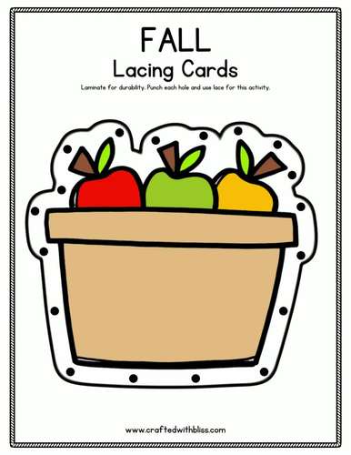 Fall Lacing Cards, Fall Printable, Fall/Autumn Fine Motor Activity