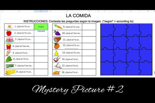 SPANISH FOOD LA COMIDA DIGITAL MYSTERY PICTURE PUZZLES | TPT