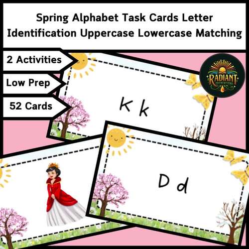 Spring Alphabet Task Card Letter Identification Uppercase Lowercase Match