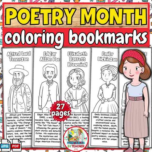 National Poetry Month activities | Famous Poets coloring bookmarks ...