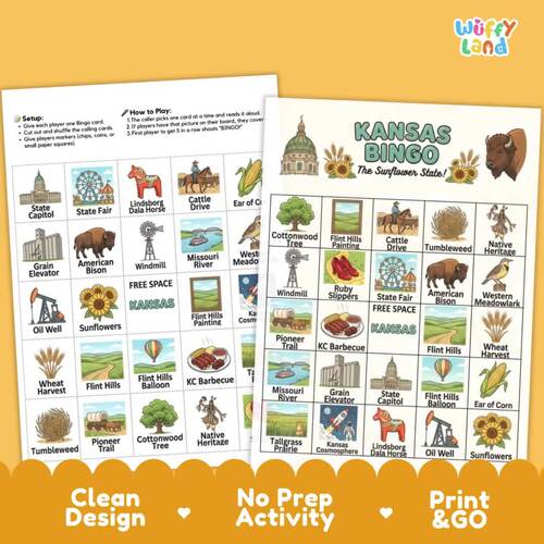 Kansas State Geography Bingo Game | US States Research Social Studies ...