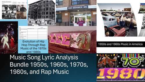 Music and Song Analysis Bundle for US History 1950s-1980s and Rap Lyric ...