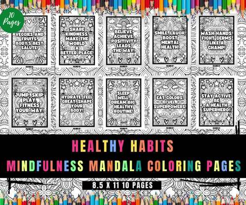 Healthy Habits Coloring & Encouragement Sayings Relaxing Coloring Pages