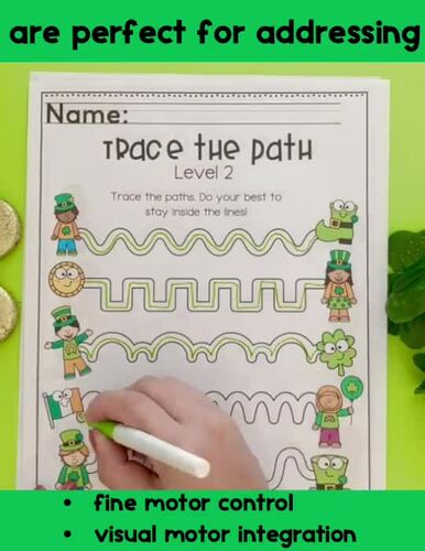 Pencil control worksheets: ST. PATRICK'S DAY elementary fine motor activity