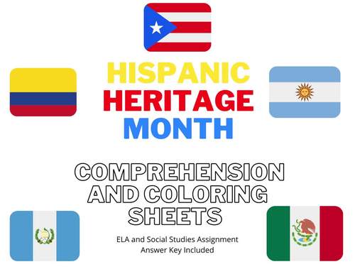 Hispanic Heritage Month K-2 Comprehension & Coloring Activity | TPT