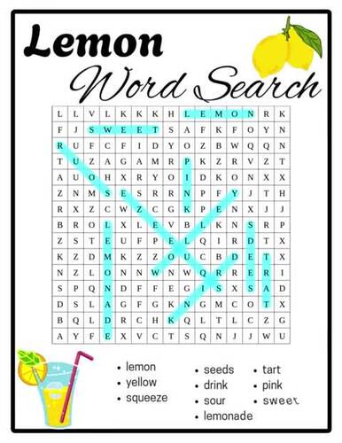 Lemon Day Lemonade Theme Day Word Search Activity by Ladybug Lane Creations