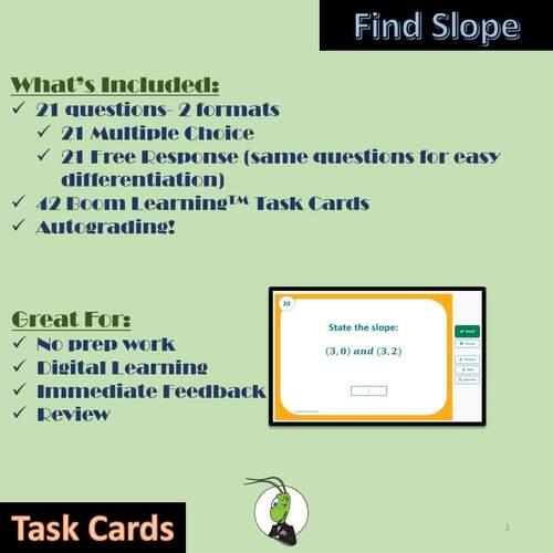 Slope Given Graph, Slope Intercept Form and 2 Points | Boom Task Cards