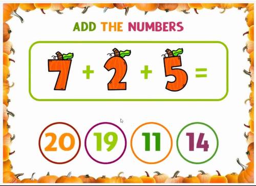 #FSSparklers23 Fall Math Activity Adding 3 Addends Sums to 20 Boom Cards