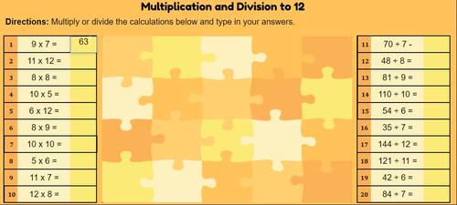Digital NO PREP - New Year Multiplication and Division to 12 Jigsaw Reveal