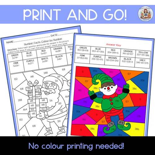 Color By Number Christmas Bundle Grade 3 and 4 Maths Activities | TPT