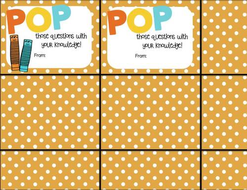 Pop Tubes Fidget Toy Testing Motivation Treat Tag | TPT