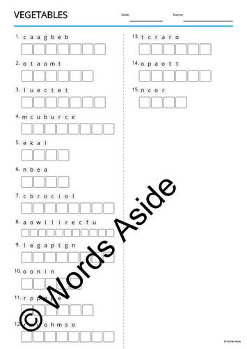Word Puzzle Games Copy Crossword Word Search Anagram VEGETABLES by ...
