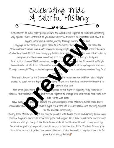 Pride Month Reading Comprehension Worksheet / Questions on Pride Month ...
