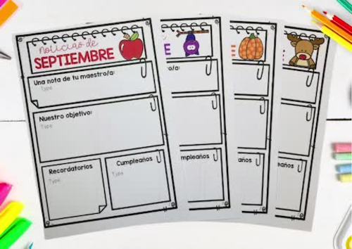 Editable Monthly Newsletter Template in Spanish | Boletin Regreso a clases