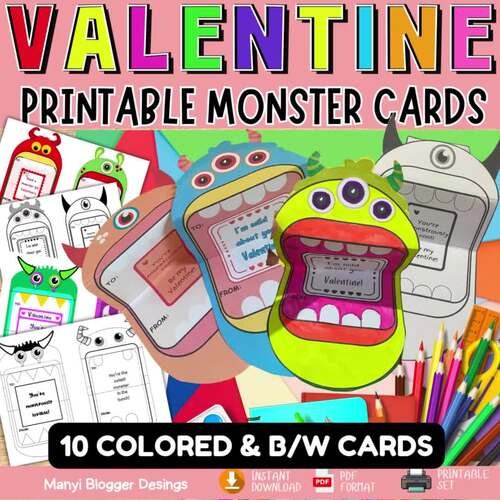 Valentine's Day Cards - Monster Valentine Day in Color and Black & White