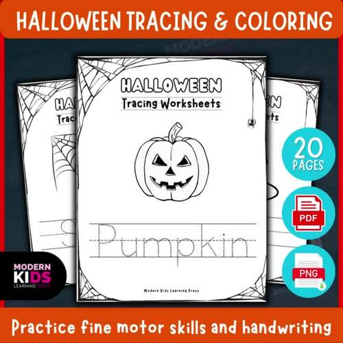 Halloween Tracing and Coloring Worksheets by ModernKids LearningPress