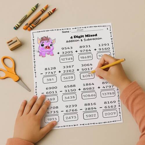 4-Digit Addition Worksheets with/without Regrouping - Digital & Print