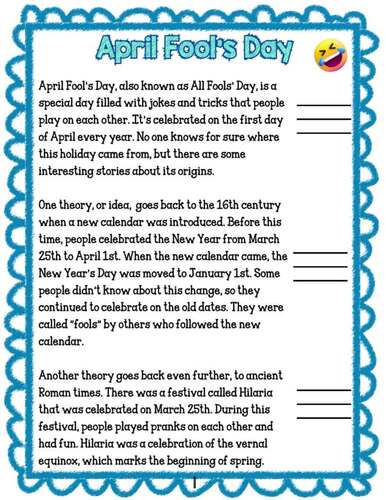 April Fool's Informational Text Writing Close Reading Multiple Choice ...