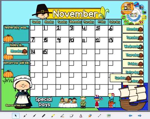 Morning Calendar For MIMIO Board - November (Thanksgiving) by mrscortes