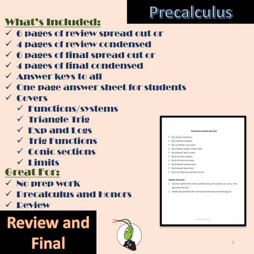 Precalculus Final Exam and Review with Functions and Exponents, Logs ...