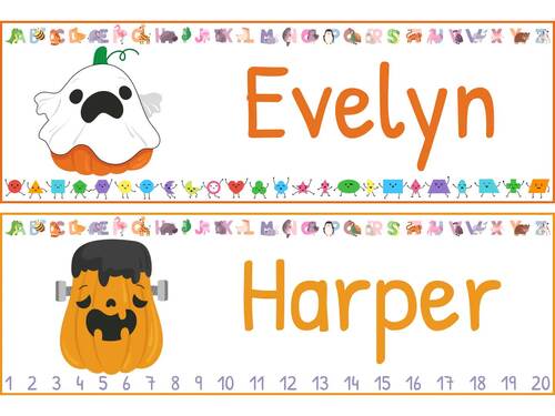 Student Desk Plates 30 Printable/Editable Halloween Classroom Name Tags