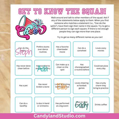 Cheerleading Find Someone Who Team Building Ice Breaker Bingo Game ...