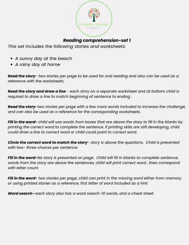 Reading comprehension stories and worksheets BUNDLE set 1 and 2 | TPT