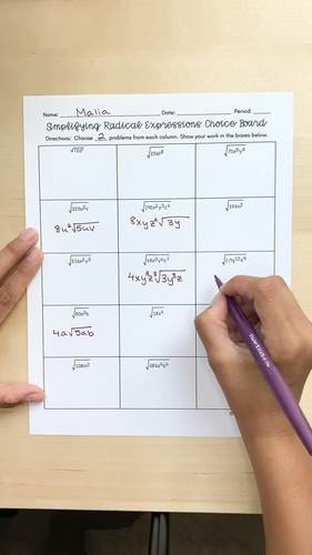 Simplifying Radical Expressions Worksheet Choice Board by Math with Ms ...