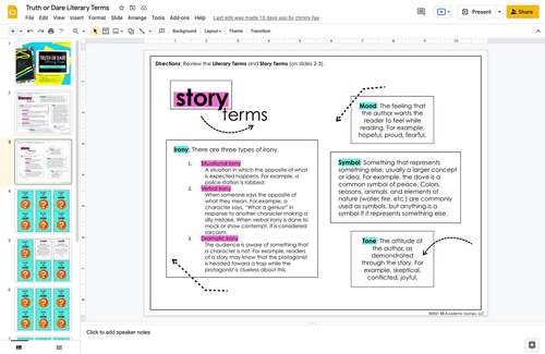 Literary Elements Truth or Dare Game by EB Academics by Caitlin and Jessica