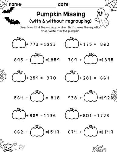 Halloween 3 Digit Addition With & Without Regrouping | Practice & Word ...