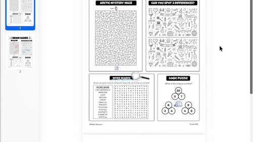 Early Finisher Math Activities January February Brain Games Fun ...