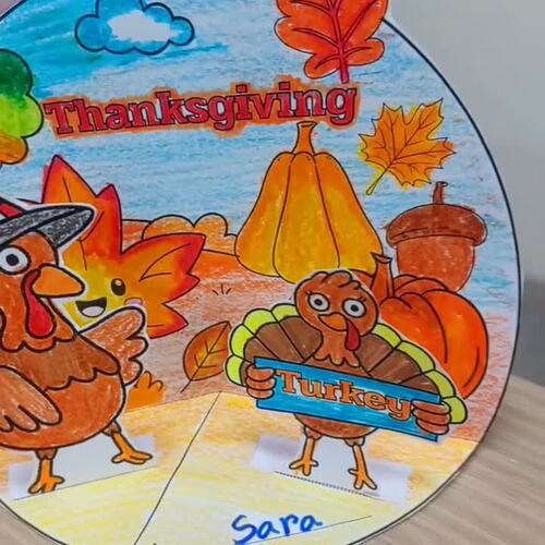 Turkey Thanksgiving 3D Craft | Turkey & Fall Scene | Pop-Up Cut & Color ...