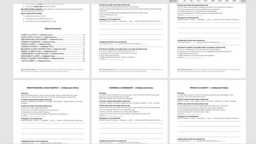 Middle School SEL Worksheets | Values & Decision-Making Scenarios No ...