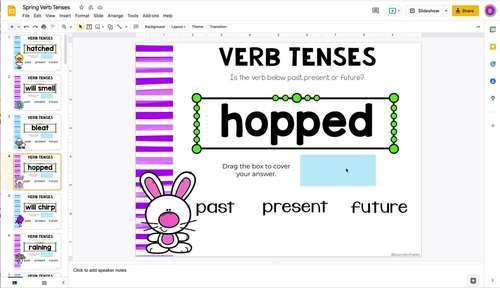 Verb Tenses Spring Activity Google Slides (past, present, & future)