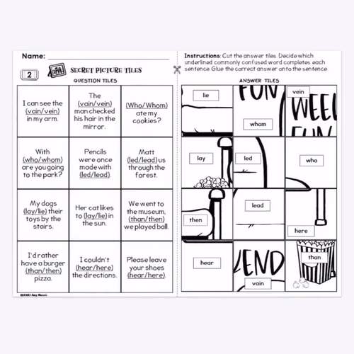 Commonly Confused Words Puzzle Review Activity - 5 Secret Picture Tiles