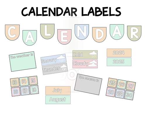 Printable Calm Colors Classroom Calenda Labels, Number Cards, Months Labels