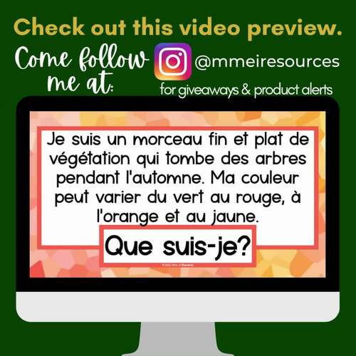 French Fall Guessing Game | Que suis-je? | L'automne by Mme I's Resources