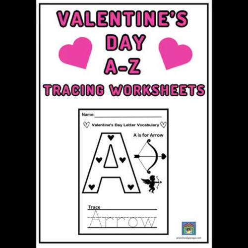 Valentine's Day A-Z Vocabulary Tracing Worksheets by Preschool Garage