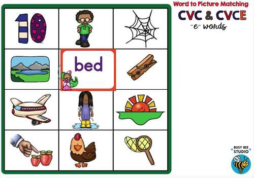 Short and Long E Game CVC CVCE Word to Picture Matching Boom Cards