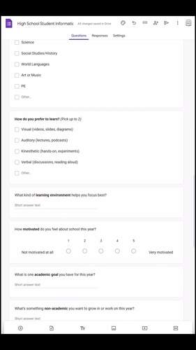 High School STUDENT INFORMATION Form - Get To Know Your Students Template