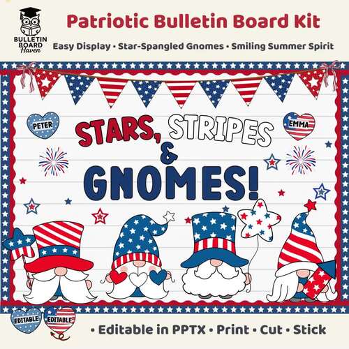 Patriotic Gnome Bulletin Board Kit: 4th of July Decor | Summer Display