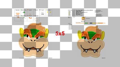 Bowser Head Super Mario Fill Machine Embroidery Design - Instant Download