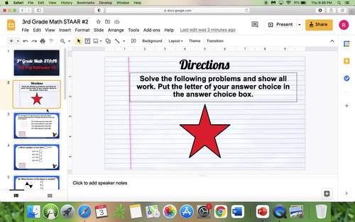 3rd Grade Math STAAR Interactive Practice #2 (Digital- Google Slides)