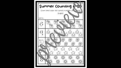 Summer NO PREP Counting Sets Count and Color Worksheets 6-10 | TPT