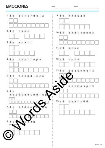 Spanish Word Games Copy Crossword Word Search Anagram EMOTIONS by Words ...