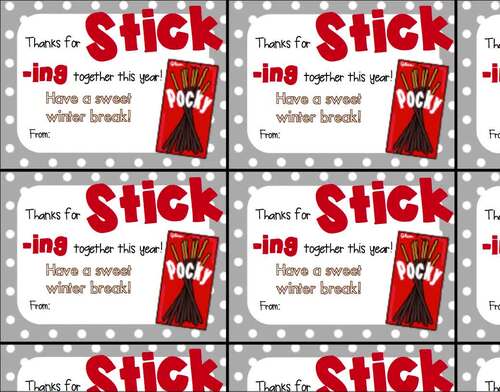 Pocky Chocolate Christmas/ Winter Holiday Gift Tag-Thanks for Stick-ing ...