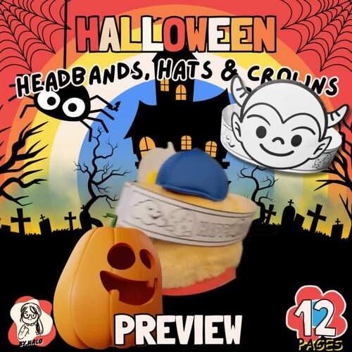 Halloween Headbands Hats & Crowns Craft | Printable Coloring Activity ...