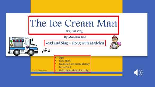 The Ice Cream Man Song/Mp3,PowerPoint, Sheet Music, Lyric and Worksheet