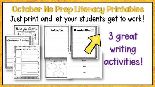 October First Grade No Prep Literacy Worksheet Packet + TpT EASEL Activity